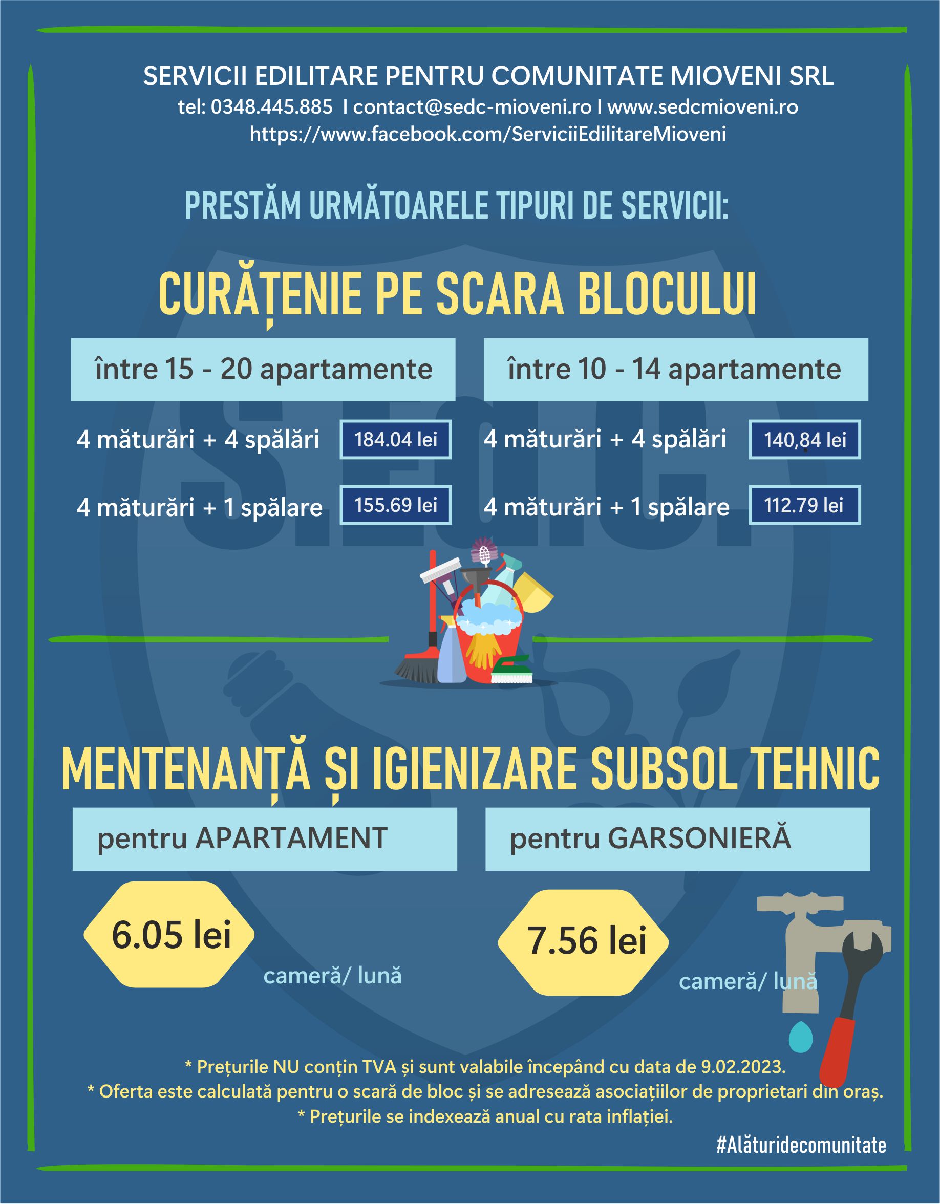 SEdC Mioveni - servicii de curățenie pe scara blocului, de mentenanță ...
